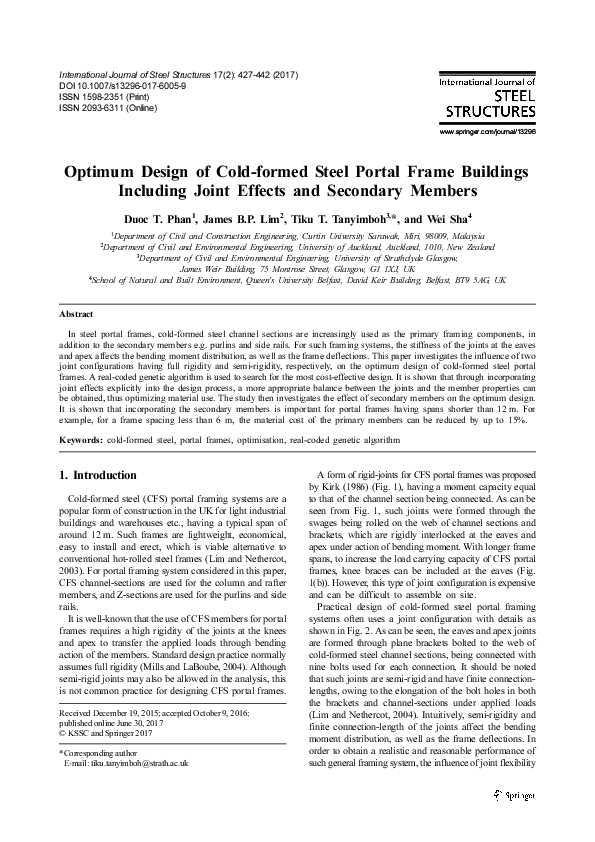 (PDF) Optimum Design of Cold-formed Steel Portal Frame Buildings ...