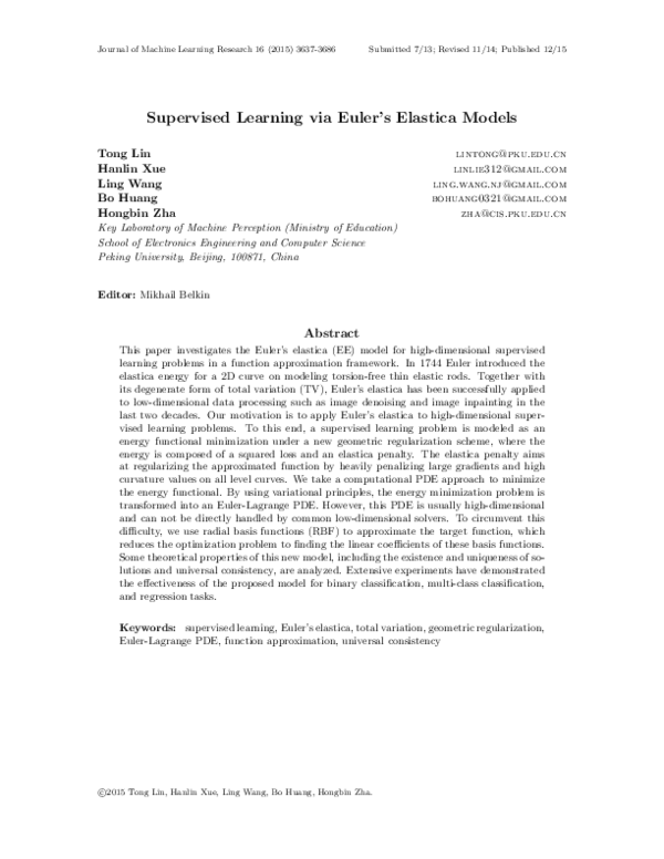 (PDF) Supervised Learning via Euler's Elastica Models