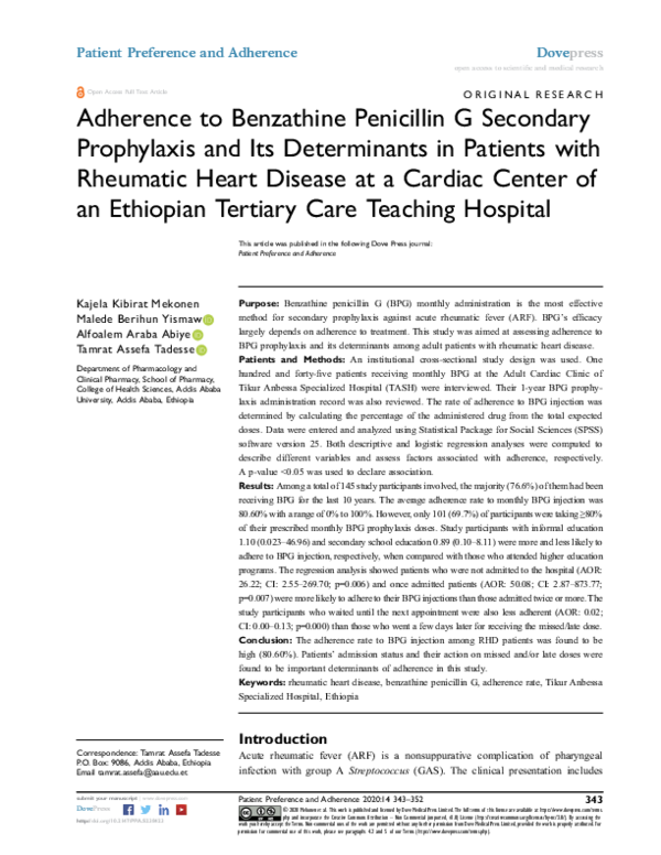 (PDF) Adherence to Benzathine Penicillin G Secondary Prophylaxis and ...