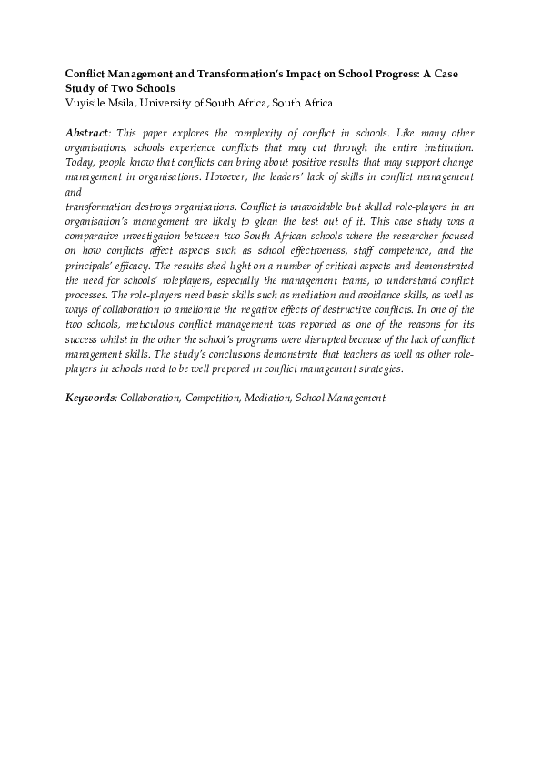 (DOC) Conflict Management and Transformation's Impact on School ...