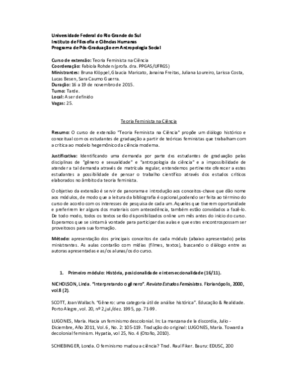 (PDF) Ementa - Teoria Feminista na Ciência