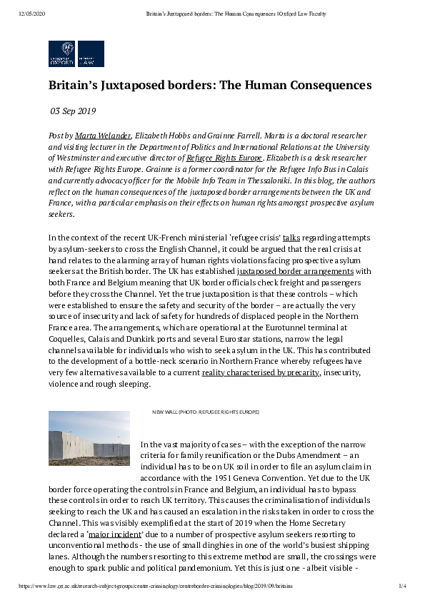 (PDF) Britains Juxtaposed borders: The Human Consequences with ...
