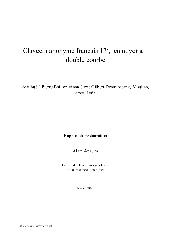 (PDF) Clavecin anonyme français 17e. Rapport de restauration ...