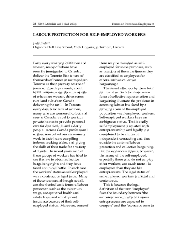 (PDF) LABOUR PROTECTION FOR SELF-EMPLOYED WORKERS