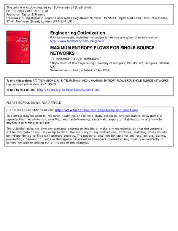 (PDF) MAXIMUM ENTROPY FLOWS FOR SINGLE-SOURCE NETWORKS