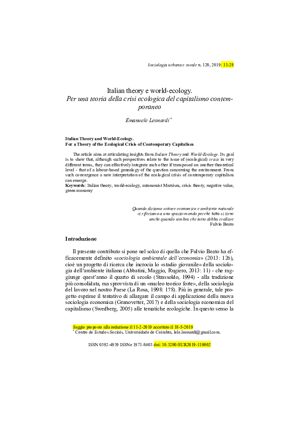 (PDF) ITALIANO - Italian theory e world-ecology. Per una teoria della ...