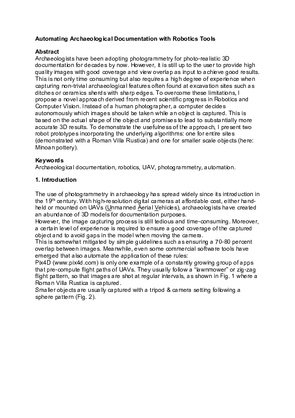 (PDF) Automating Archaeological Documentation with Robotics Tools