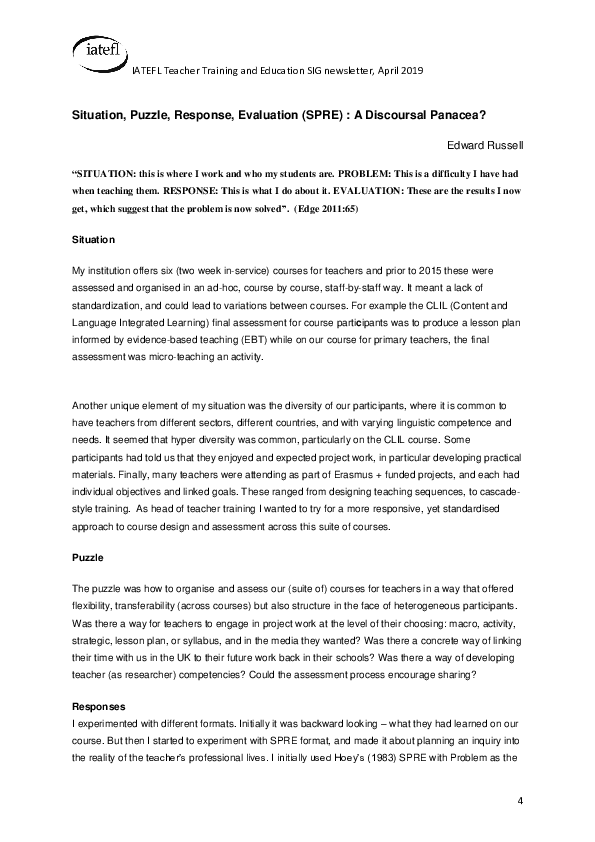 (PDF) Situation, Puzzle, Response, Evaluation (SPRE) : A Discoursal ...
