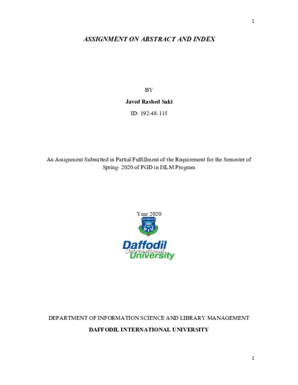 (DOC) ASSIGNMENT ON ABSTRACT AND INDEX