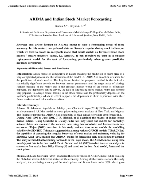 (PDF) ARIMA and Indian Stock Market Forecasting