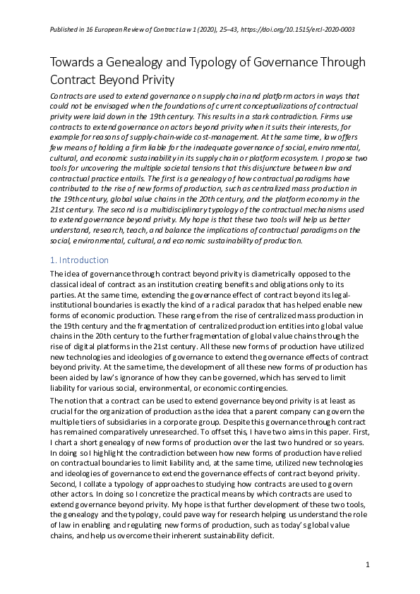 (PDF) Towards a Genealogy and Typology of Governance Through Contract ...