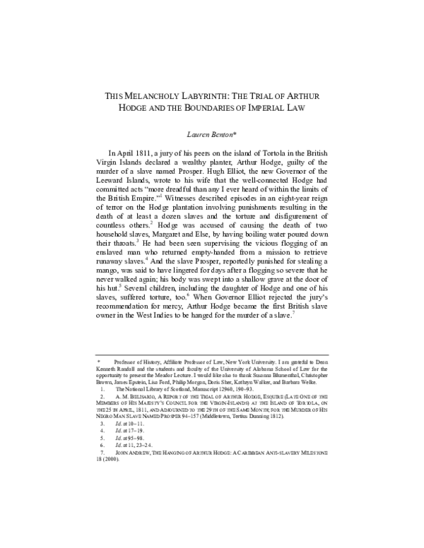 (PDF) This Melancholy Labyrinth: The Trial of Arthur Hodge and the ...