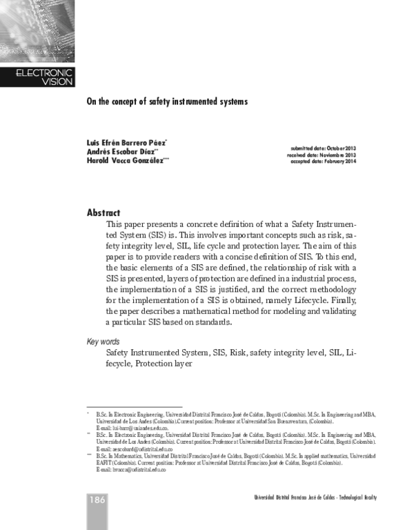 (PDF) On the Concept of Safety Instrumented Systems