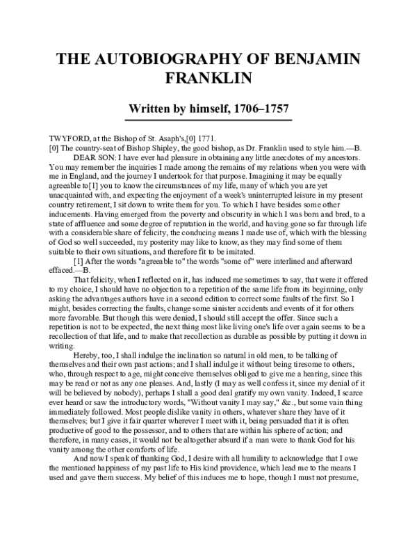(PDF) THE AUTOBIOGRAPHY OF BENJAMIN FRANKLIN