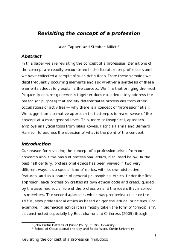 (DOC) Revisiting the Concept of a Profession