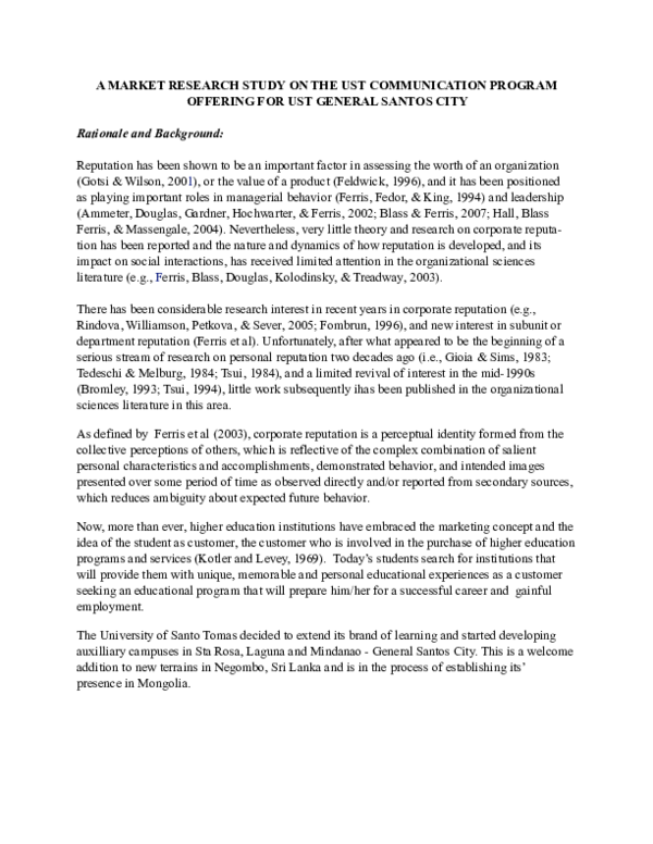 (PDF) A MARKET RESEARCH STUDY ON THE UST COMMUNICATION PROGRAM OFFERING ...