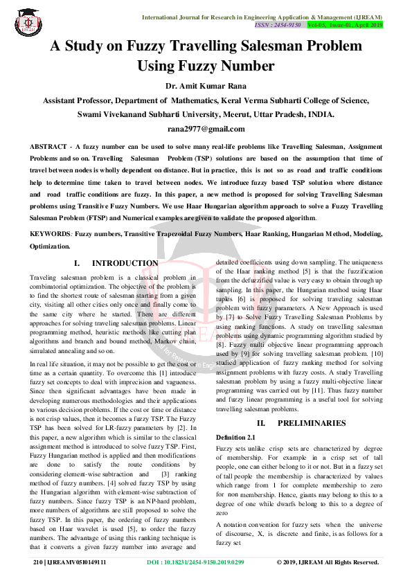 (PDF) A Study on Fuzzy Travelling Salesman Problem Using Fuzzy Number
