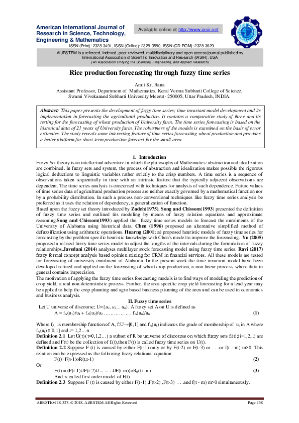 Pdf Rice Production Forecasting Through Fuzzy Time Series