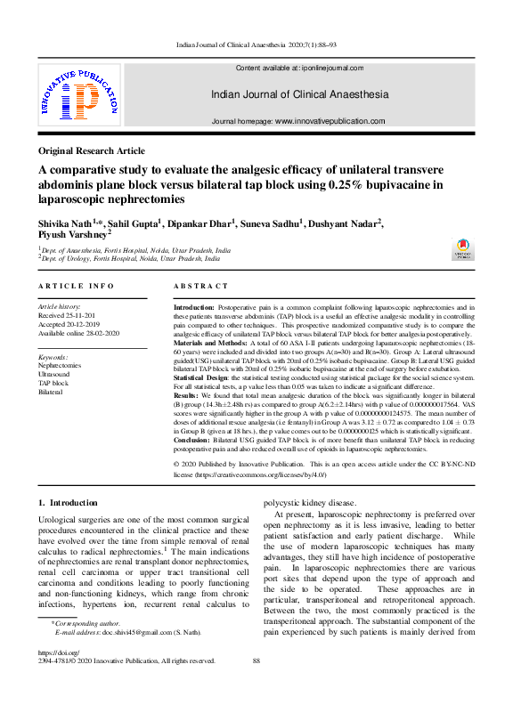 (PDF) A comparative study to evaluate the analgesic efficacy of ...