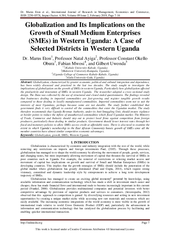 (PDF) Globalization and Its Implications on the Growth of Small Medium Enterprises (SMEs) in ...