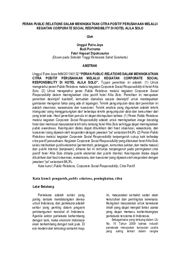 (PDF) PERAN PUBLIC RELATIONS DALAM MENINGKATKAN CITRA POSITIF ...