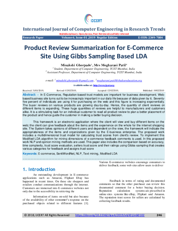 (PDF) Product Review Summarization for E-Commerce Site Using Gibbs Sampling Based LDA