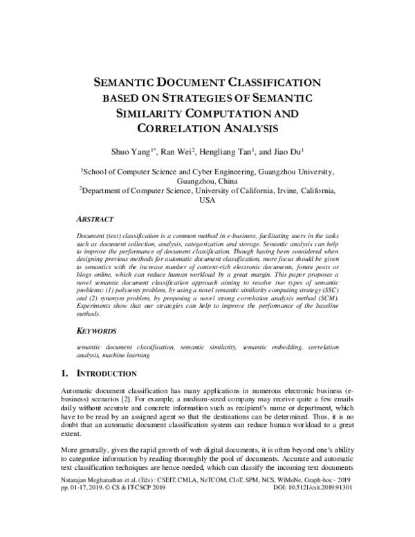 Pdf Semantic Document Classification Based On Strategies Of Semantic Similarity Computation