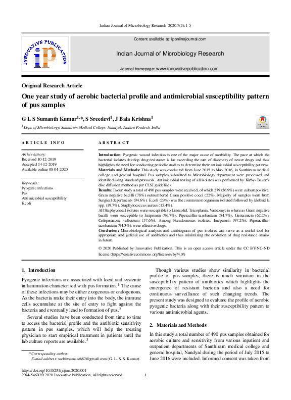 (PDF) One year study of aerobic bacterial profile and antimicrobial ...