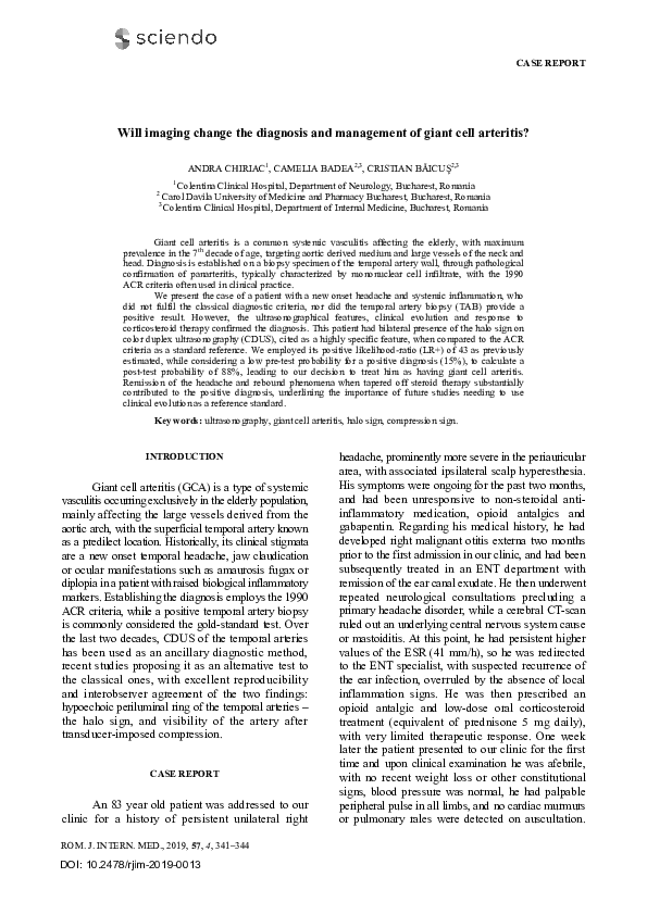Pdf Will Imaging Change The Diagnosis And Management Of Giant Cell