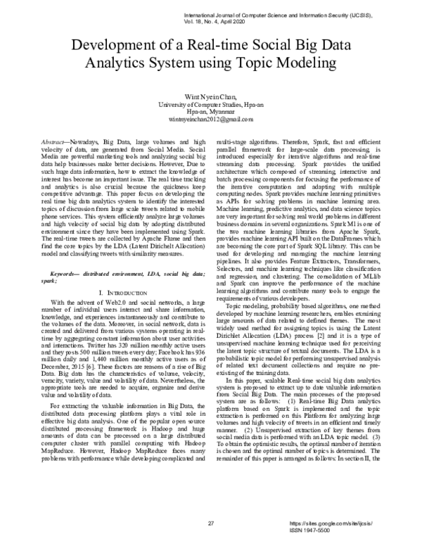 (PDF) Development of a Real-time Social Big Data Analytics System using Topic Modeling