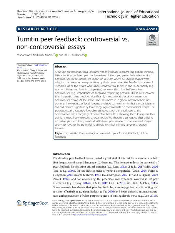 (PDF) Turnitin peer feedback: Controversial vs. non-controversial essays