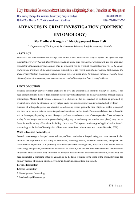 (PDF) ADVANCES IN CRIME INVESTIGATION (FORENSIC ENTOMOLOGY