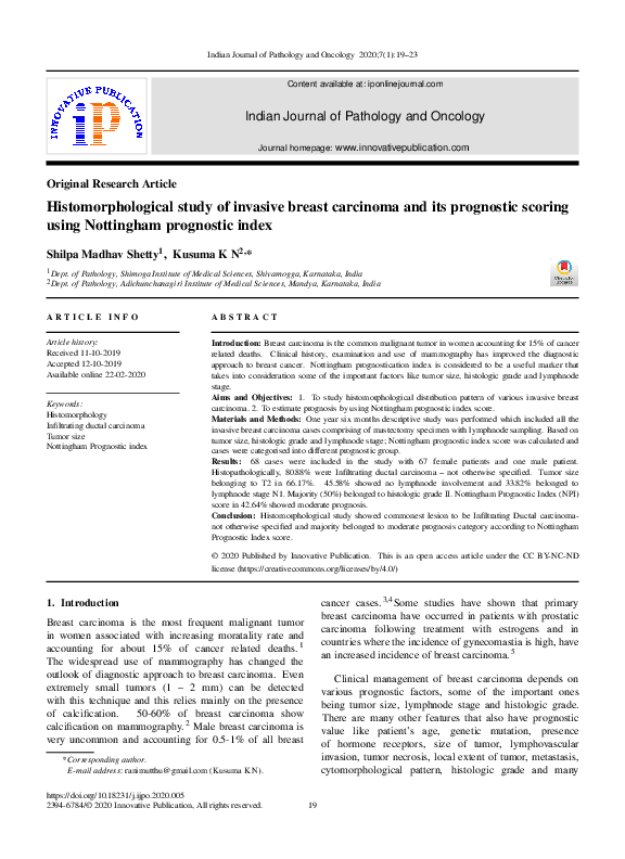 (PDF) Histomorphological study of invasive breast carcinoma and its ...