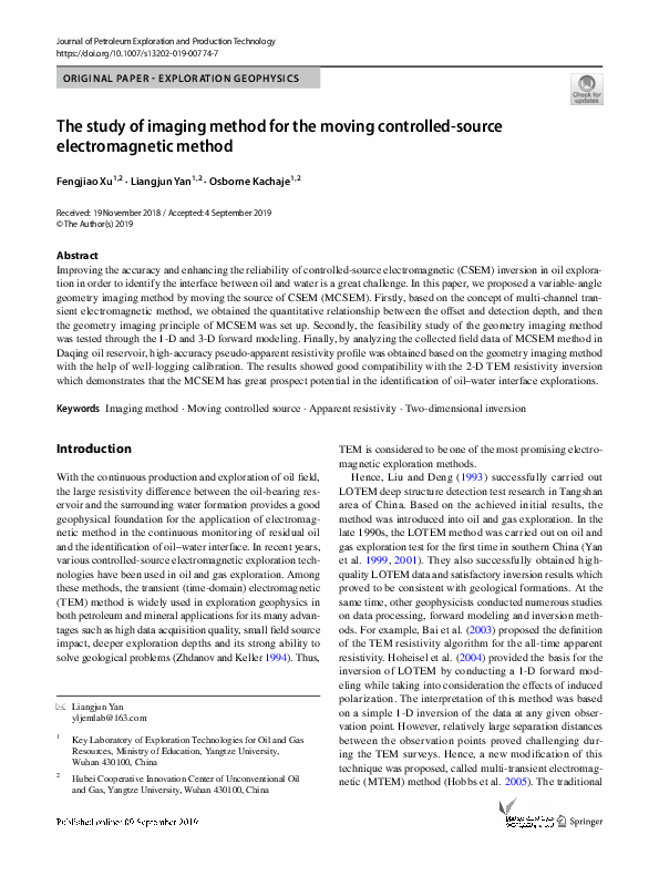 (PDF) The study of imaging method for the moving controlled‑source electromagnetic method