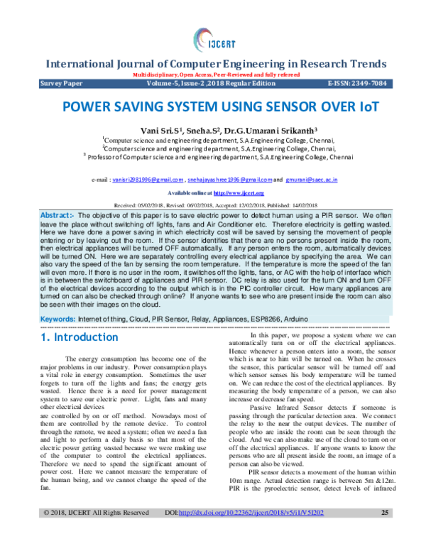 (PDF) POWER SAVING SYSTEM USING SENSOR OVER IoT