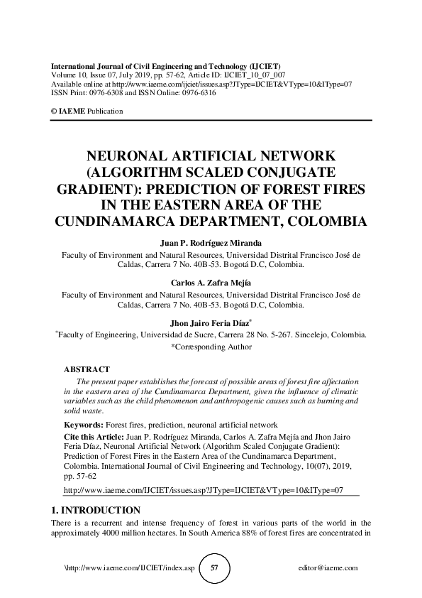 Pdf Neuronal Artificial Network Algorithm Scaled Conjugate Gradient Prediction Of Forest