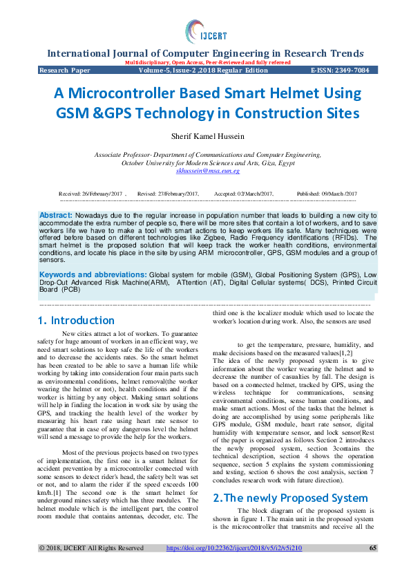 (PDF) A Microcontroller Based Smart Helmet Using GSM &GPS Technologyin ...