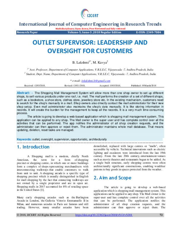 (PDF) OUTLET SUPERVISOR: LEADERSHIP AND OVERSIGHT FOR CUSTOMERS