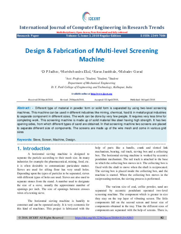 (PDF) Design & Fabrication of Multi-level Screening Machine