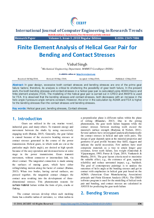 (PDF) Finite Element Analysis of Helical Gear Pair for Bending and ...