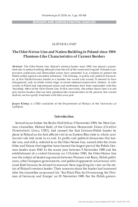 (PDF) The Oder-Neisse Line and Nation-Building in Poland since 1989 ...