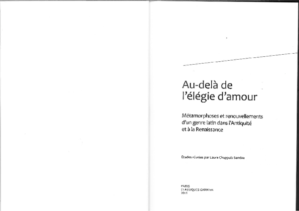 (PDF) La réception de l'élégie Romaine dans les Métamorphoses d'Apulée