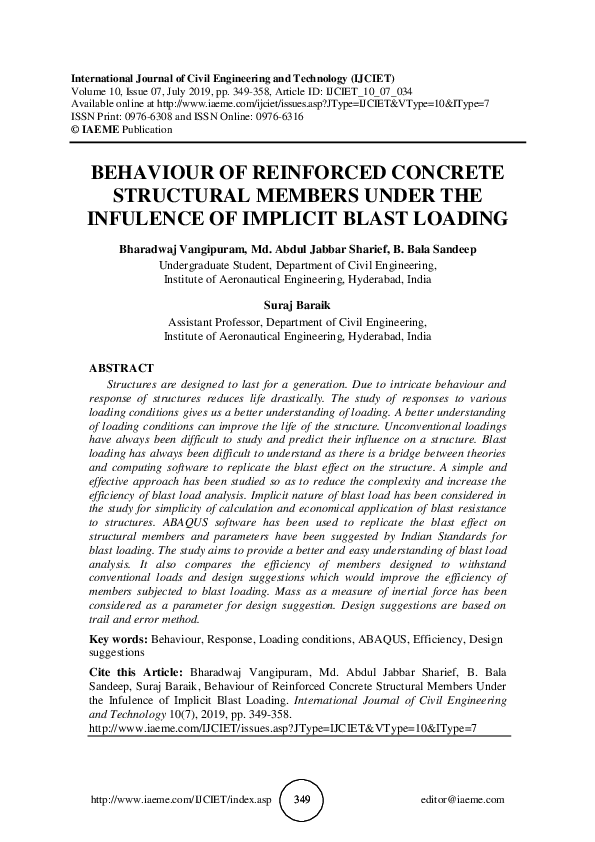 Pdf Behaviour Of Reinforced Concrete Structural Members Under The Infulence Of Implicit Blast