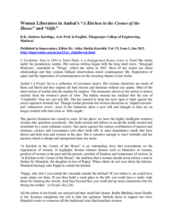 (DOC) Women Liberators in Ambai’s “A Kitchen in the Corner of the House ...