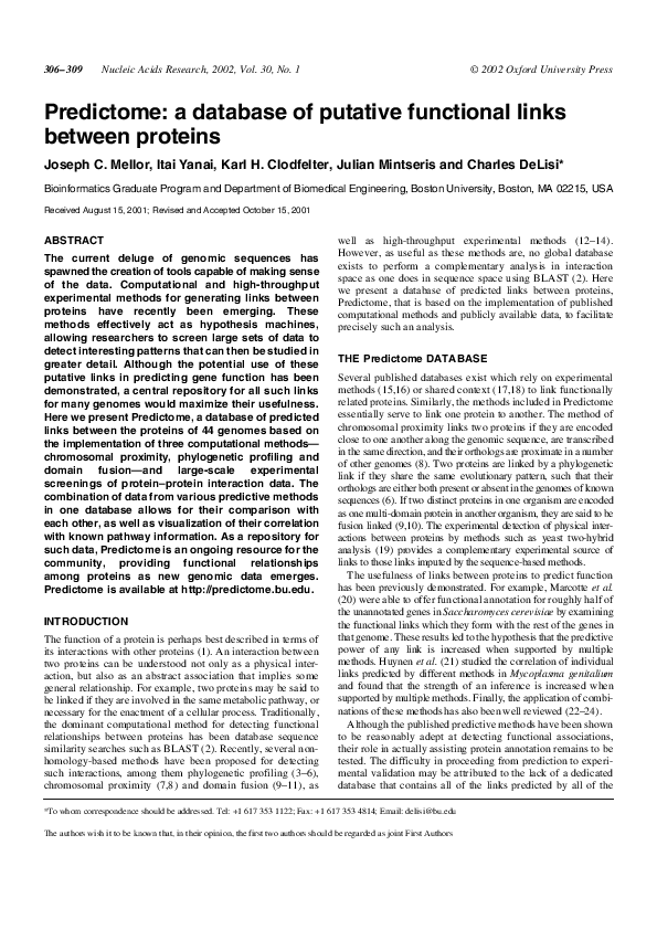 (PDF) Predictome: a database of putative functional links between ...