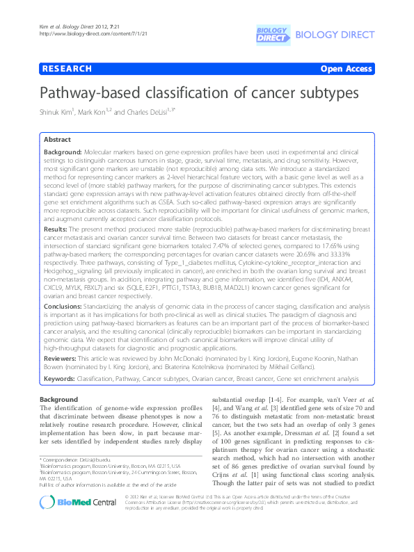 (PDF) Pathway-based classification of cancer subtypes
