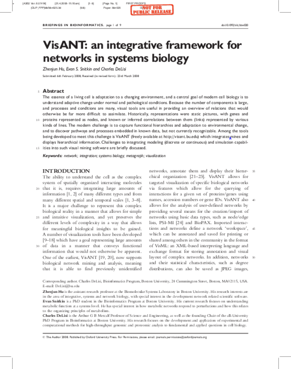 (PDF) VisANT: an integrative framework for networks in systems biology