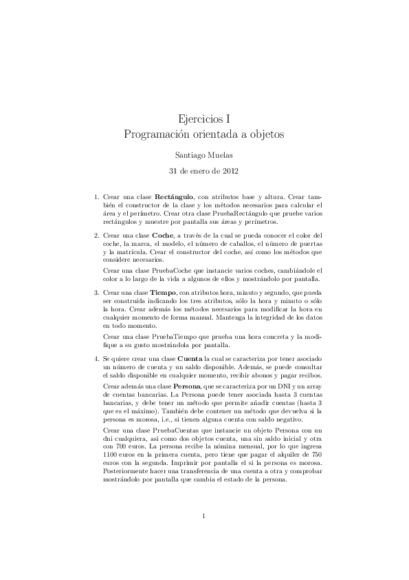 (PDF) Ejercicios I Programación orientada a objetos