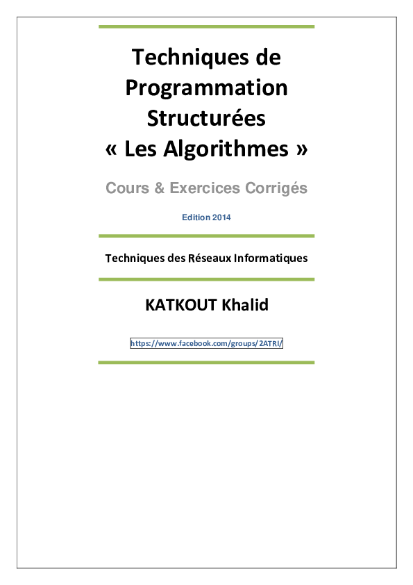 (PDF) Techniques de Programmation Structurées « Les Algorithmes » Cours ...