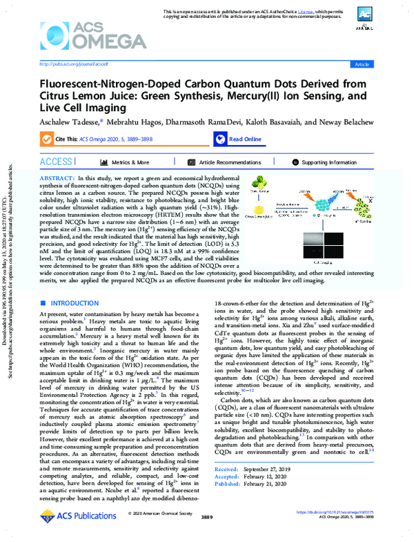 (PDF) Fluorescent-Nitrogen-Doped Carbon Quantum Dots Derived from Citrus Lemon Juice: Green ...